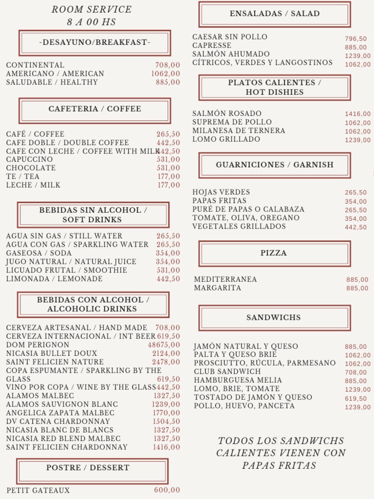 Menu Room Service | PDF | Cocina de las Americas | Alimentos