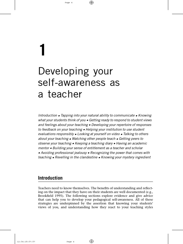 Teacher Self-Awareness Guide | PDF | Teachers | Curriculum