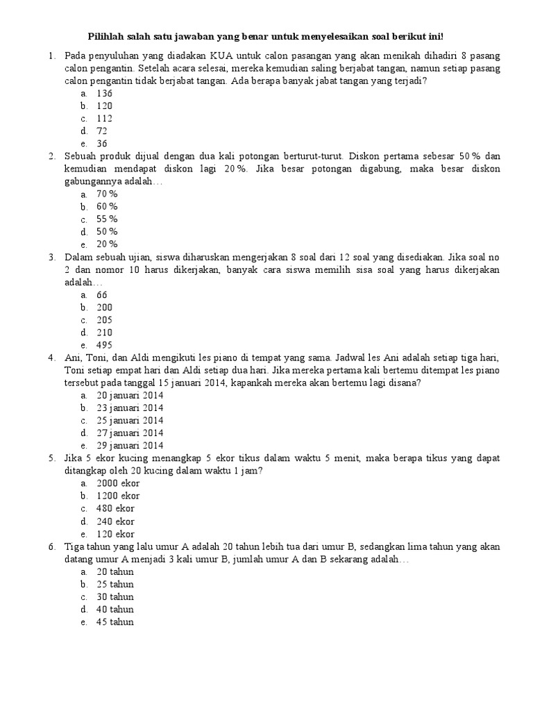 Tes Soal Cerita 1 | PDF