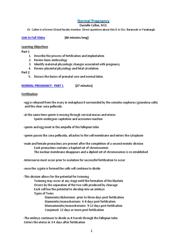 Pathophys Normal Pregnancy 2020 21 | PDF | Fertilisation | Placenta