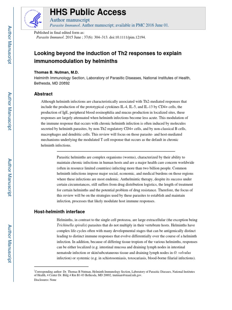 HHS Public Access: Looking Beyond The Induction of Th2 Responses To ...