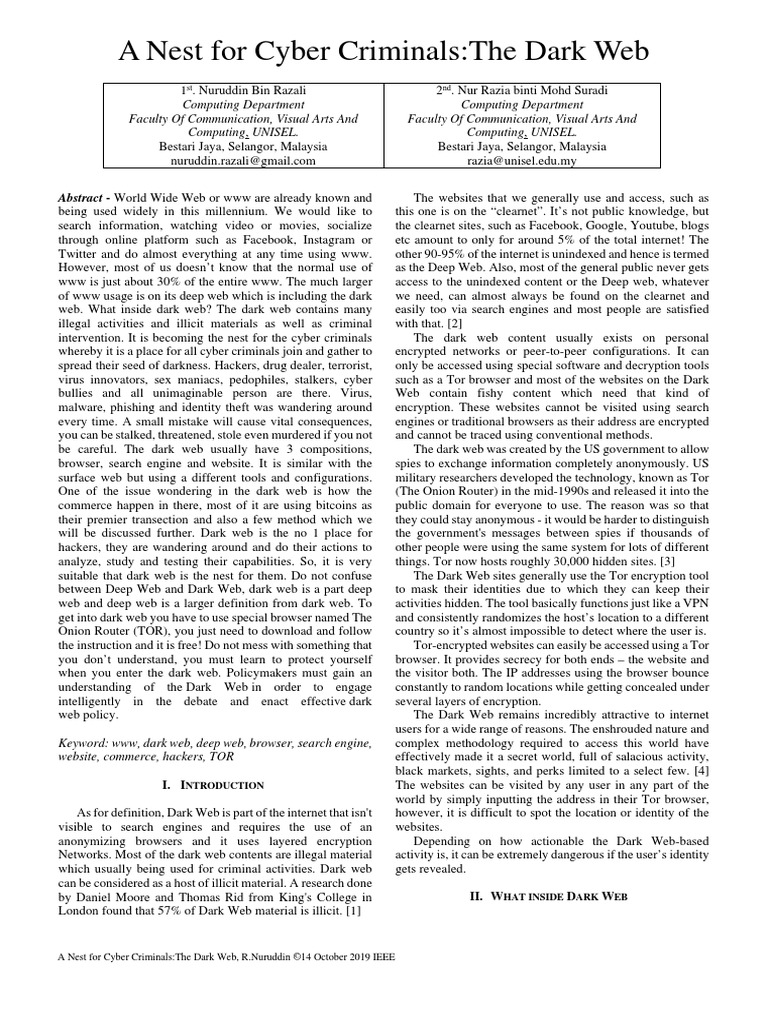 A Nest For Cyber Criminals The Dark Web | PDF | Tor (Anonymity Network ...