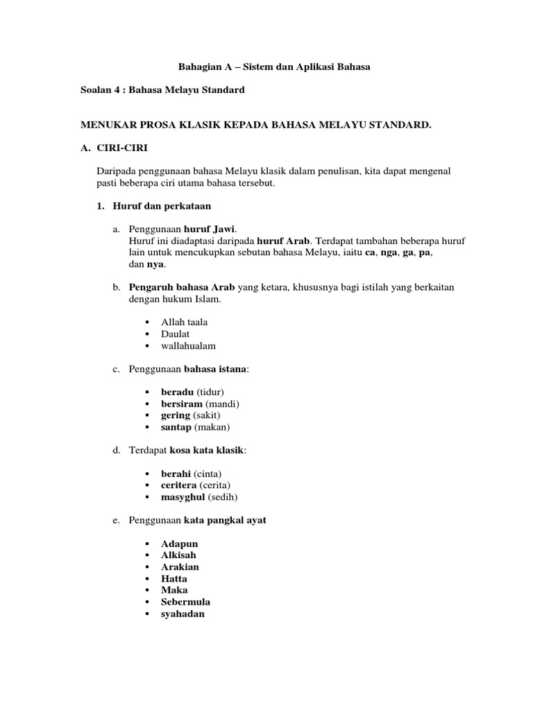 Bahagian A - Bahasa Melayu Standard | PDF