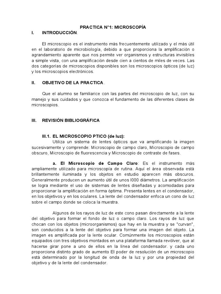 Practica 1 Micros | PDF | Microscopio | Fluorescencia