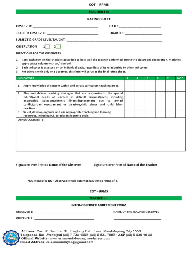 Teacher Observation Rating Sheet | PDF | Educational Technology | Teachers
