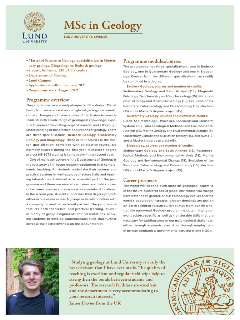 Master of Science in Geology at Lund University: A Comprehensive ...