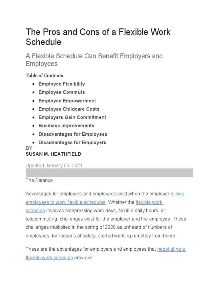 The Pros and Cons of A Flexible Work Schedule | PDF | Telecommuting ...