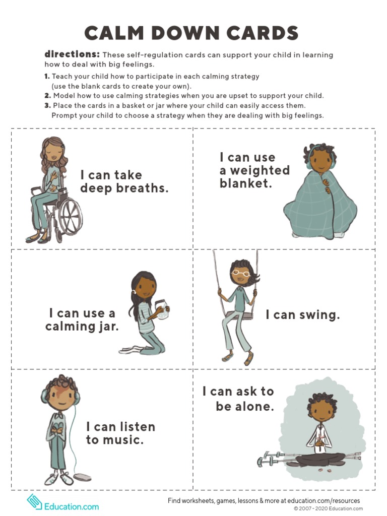 Calm Down Cards: I Can Take Deep Breaths. I Can Use A Weighted Blanket ...