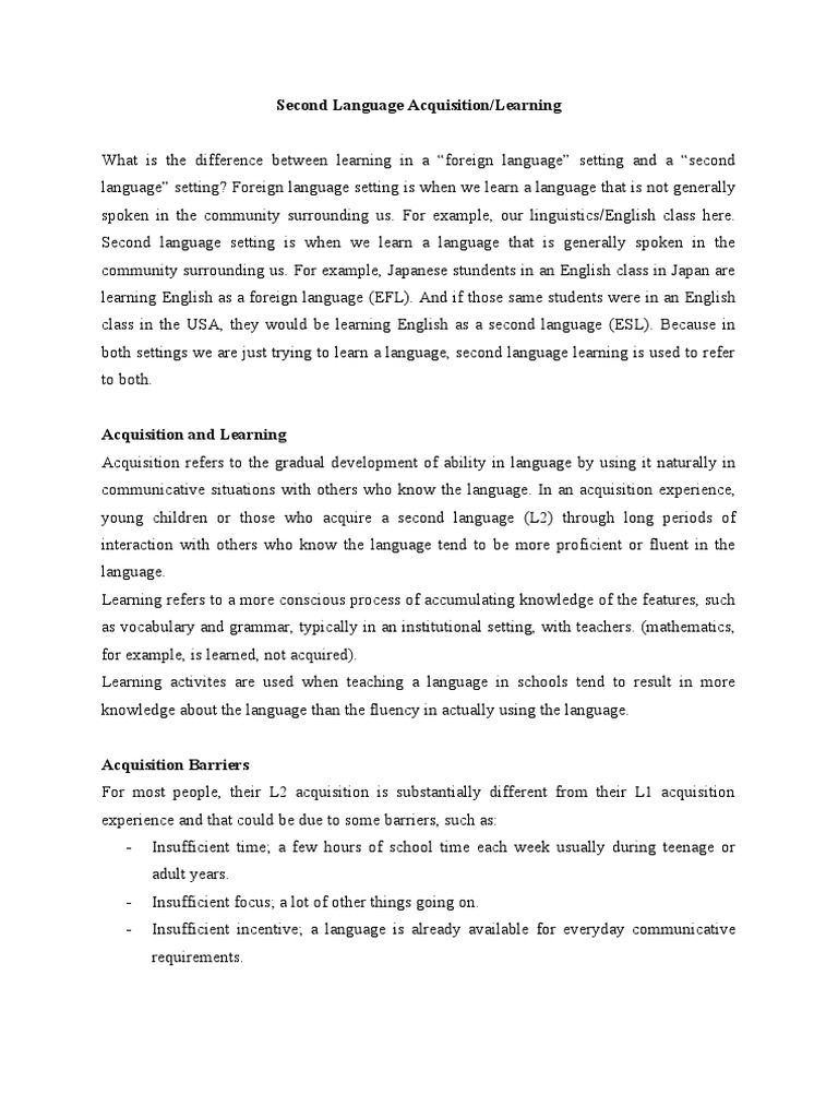 CHP 14 Second Language Acquisition | PDF | Second Language | English As ...