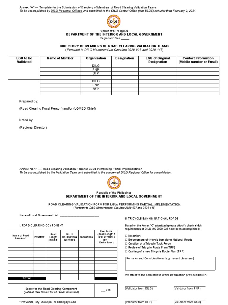 Road Clearing Validation Templates for LGUs | PDF | Justice | Crime ...