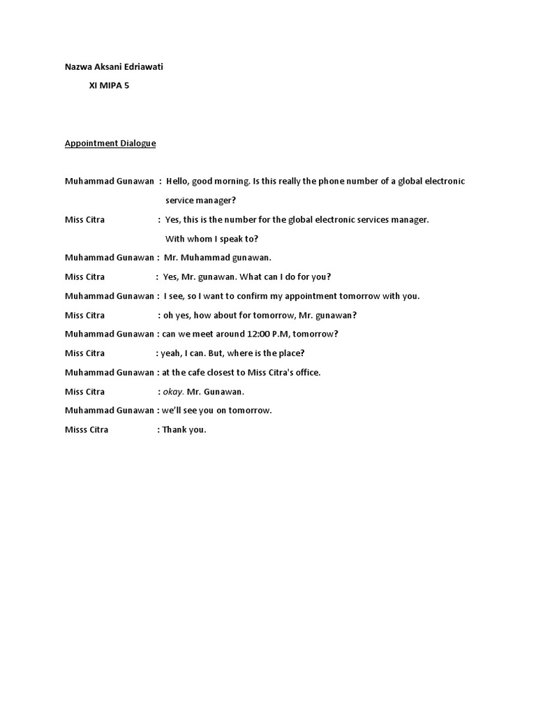 Appointment Dialogue | PDF