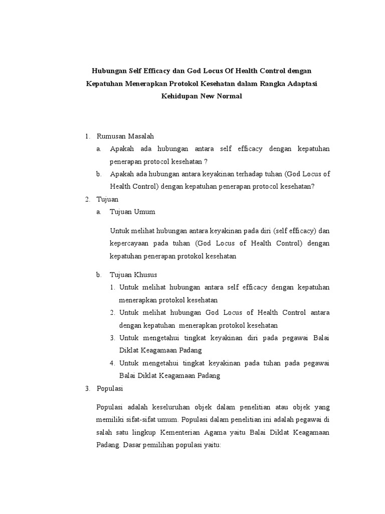 Hubungan Self Efficacy Dan God Locus of Health Control Dengan Kepatuhan ... Hubungan Self Efficacy Dan God Locus of Health Control Dengan Kepatuhan ...