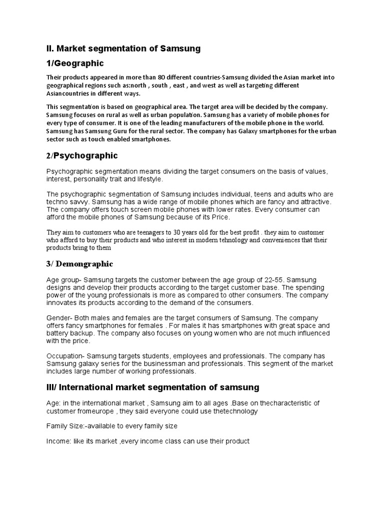Samsung's market segmentation strategies | PDF | Samsung | Market ...