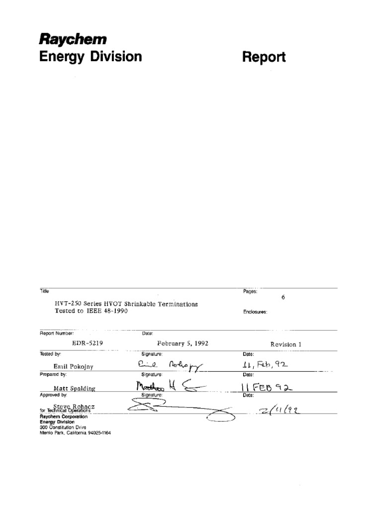 RAYCHEM Test Report HVT-25kV-Indoor - Outdoor EDR 5219.en - Es | PDF ...