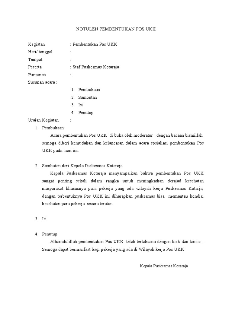 Notulen Pembentukan Pos UKK | PDF