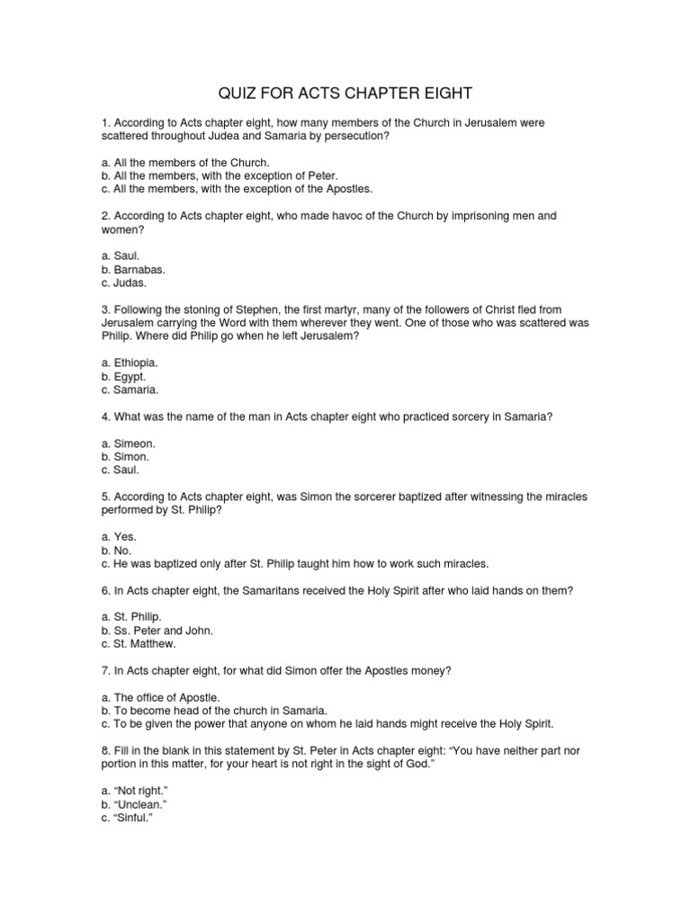 Acts and Apostles Quiz | PDF | Acts Of The Apostles | Saint Peter
