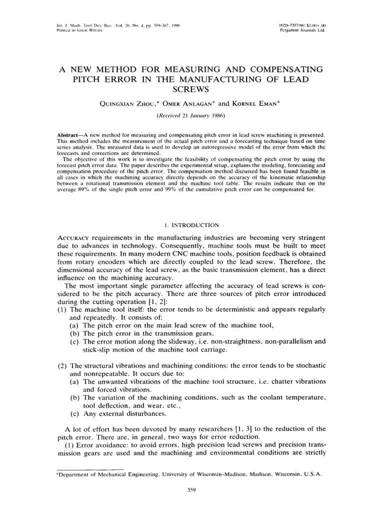 Pitch Error in The Manufacturing of Lead Screws | PDF | Autoregressive ...