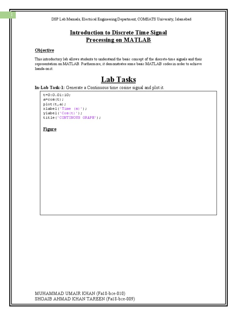 Lab Tasks Introduction To Discrete Time Signal Processing On Matlab Pdf Discrete Time And