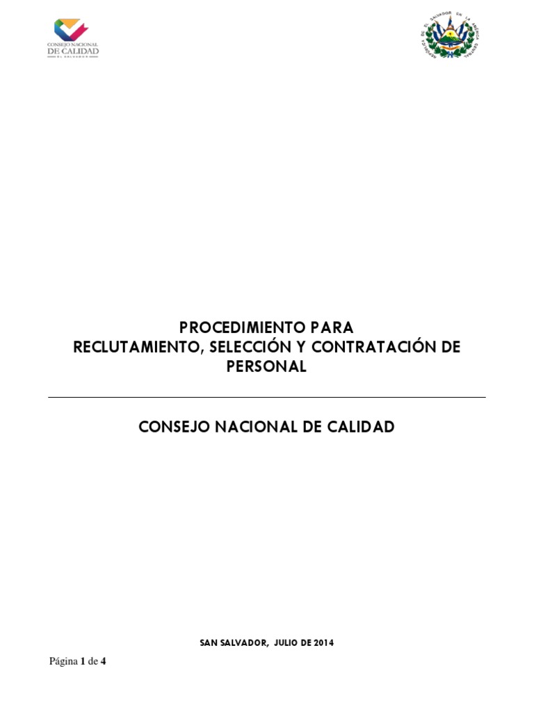 Procedimiento para Reclutamiento Seleccion y Contratación de Personal | PDF | Gestión de ...