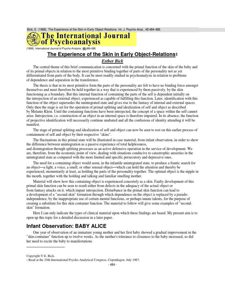 Bick, E. (1968) - The Experience of The Skin in Early Object-Relations ...