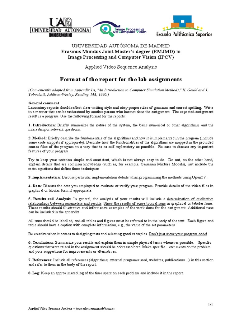 Format of The Report For The Lab Assignments | PDF | Algorithms | Computer Simulation