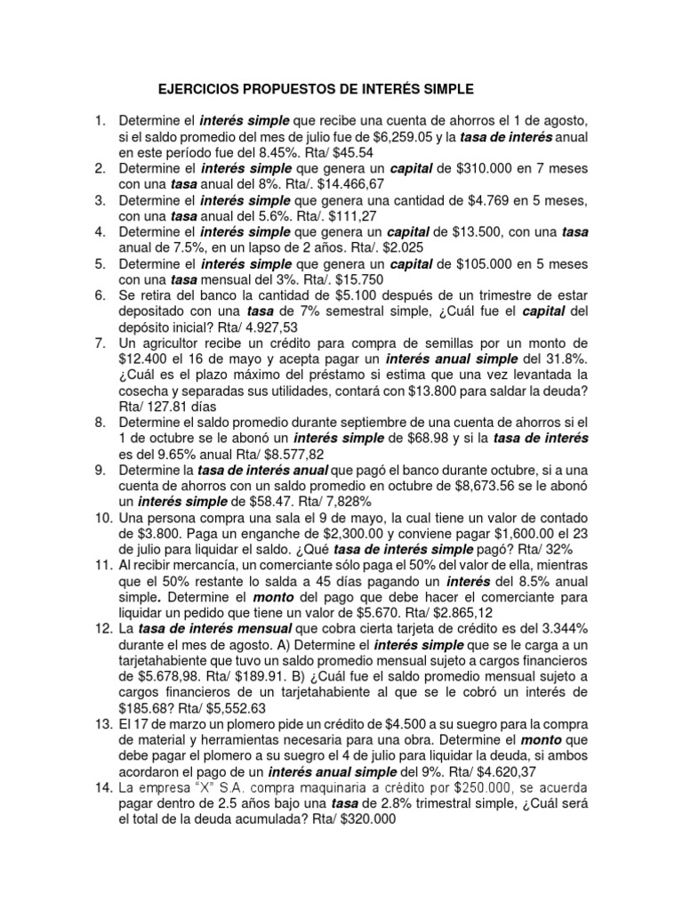 Ejercicios Propuestos Int Simple | PDF | Interés | Tarjeta de crédito
