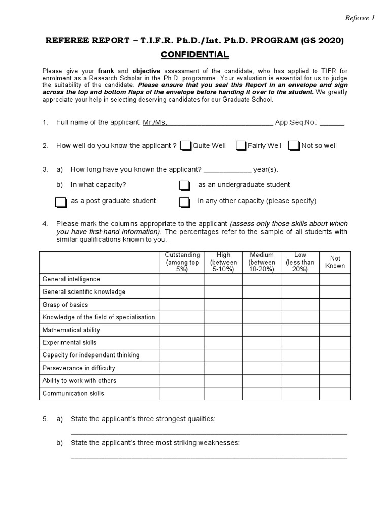 Referee Report Forms | PDF | Doctor Of Philosophy | Postgraduate Education