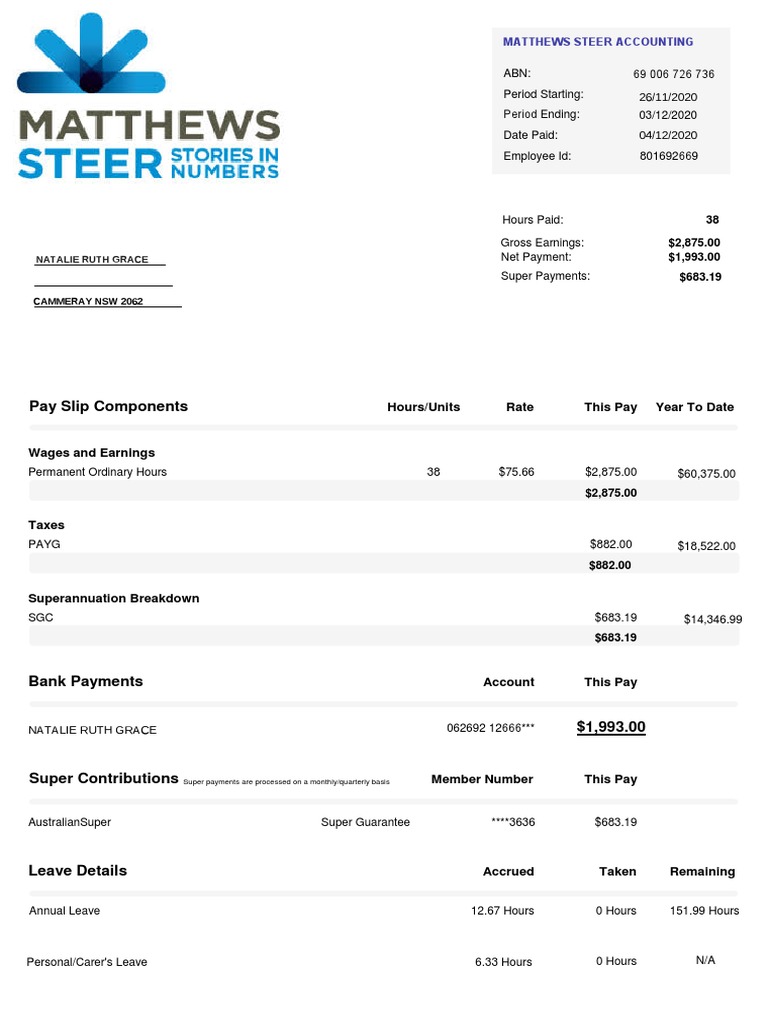 Detailed Pay Slip Summary | PDF