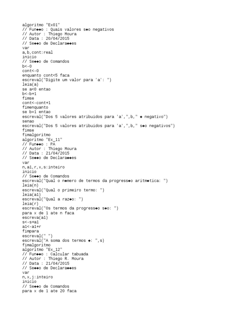 50 Exercícios Visualg (Portugol) Resolvidos | PDF | Algoritmos ...