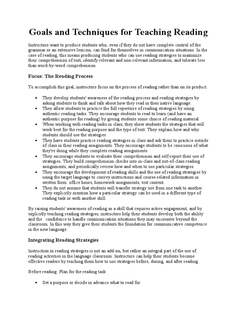 Aims of Teaching Reading Strategies | PDF | Reading (Process) | Reading ...