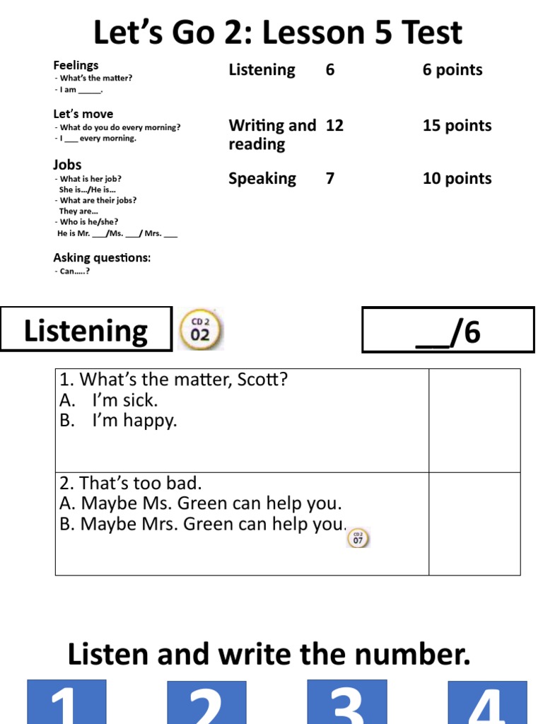 KIDS-BEGINNER-78-let - S Go 2 - Unit 5 - TEST | PDF