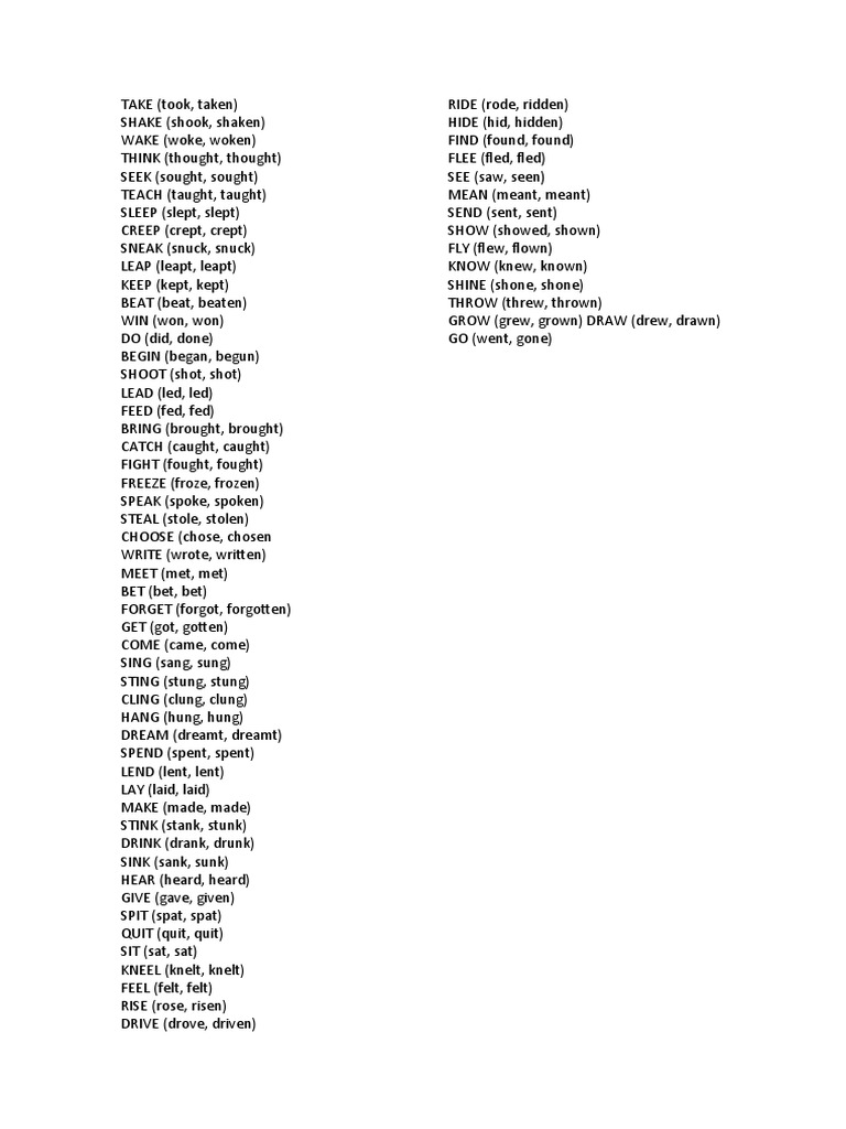 irregular verbs Fluency MC ONLY
