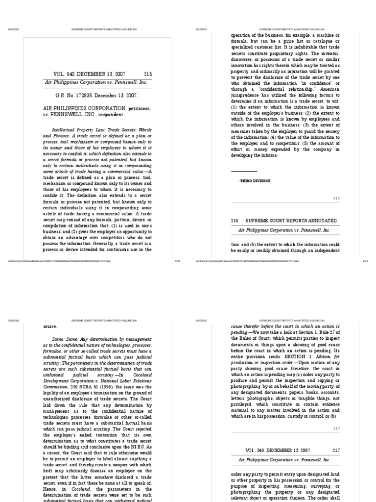 Air Philippines V Pennswell | PDF | Trade Secret | Discovery (Law)