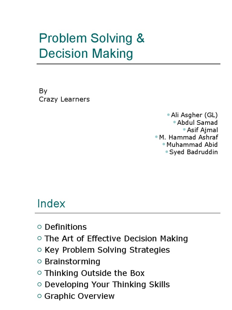 Problem Solving & Decision Making: by Crazy Learners | PDF ...