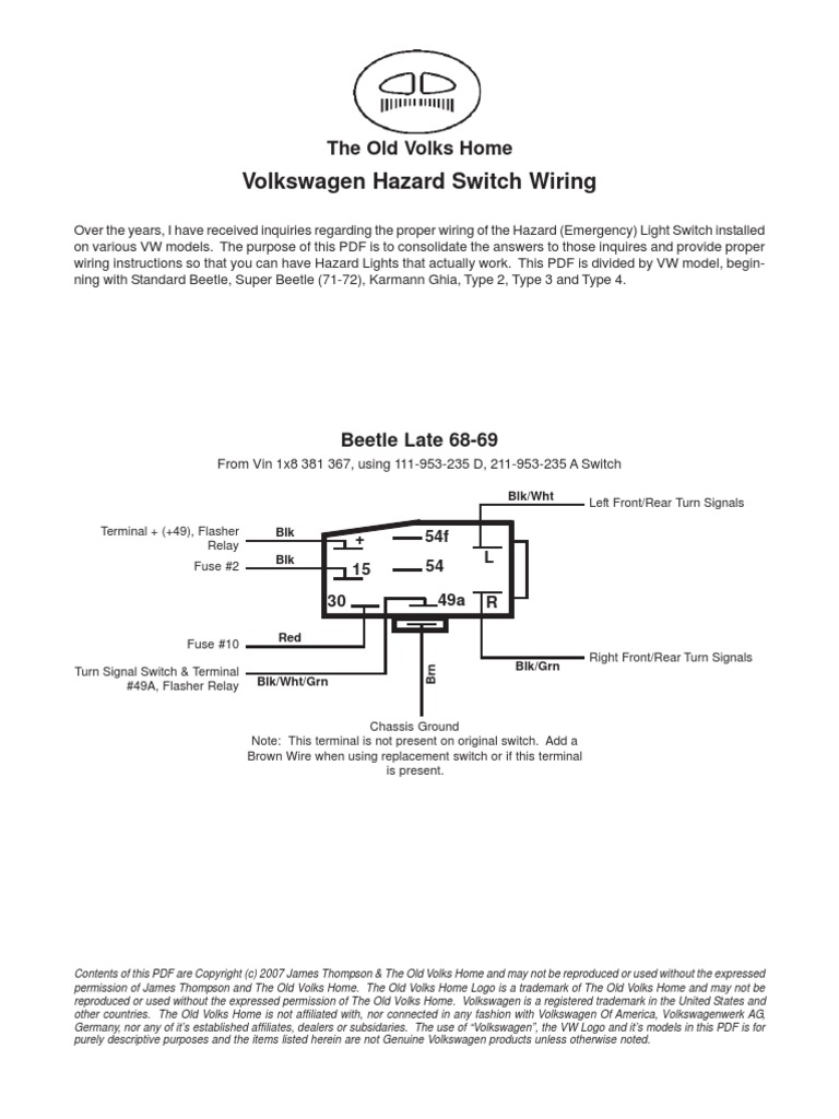 Volkswagen Hazard Switch Wiring: The Old Volks Home | PDF | Volkswagen ...