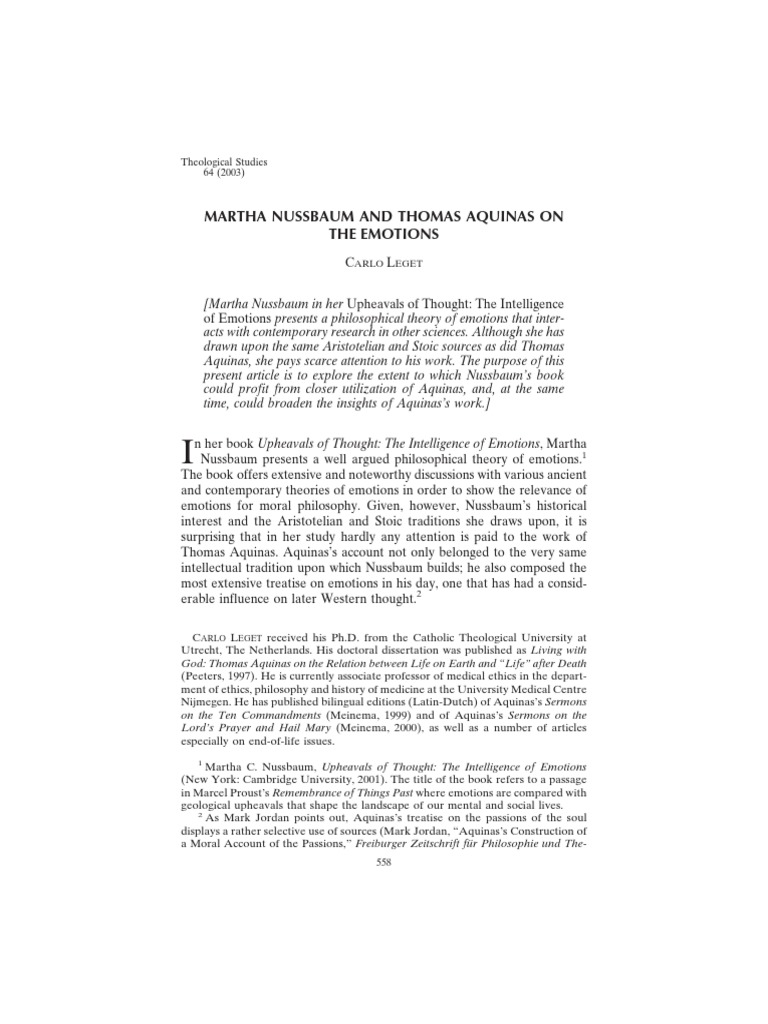 Martha Nussbaum and Thomas Aquinas On Emotions | PDF | Philosophy