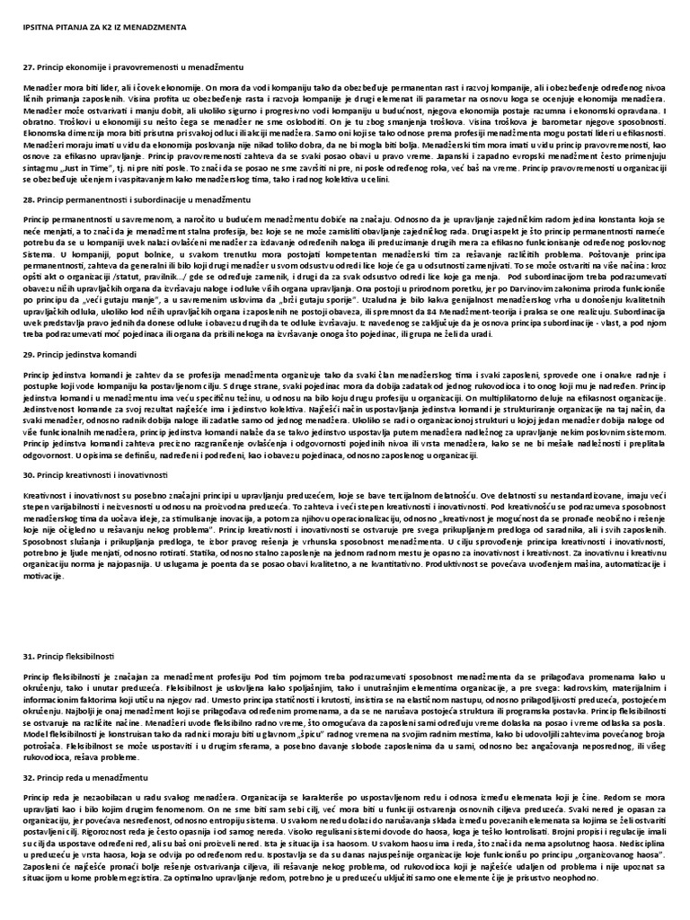 Ispitna Pitanja Za k2 Iz Menadzmenta | PDF