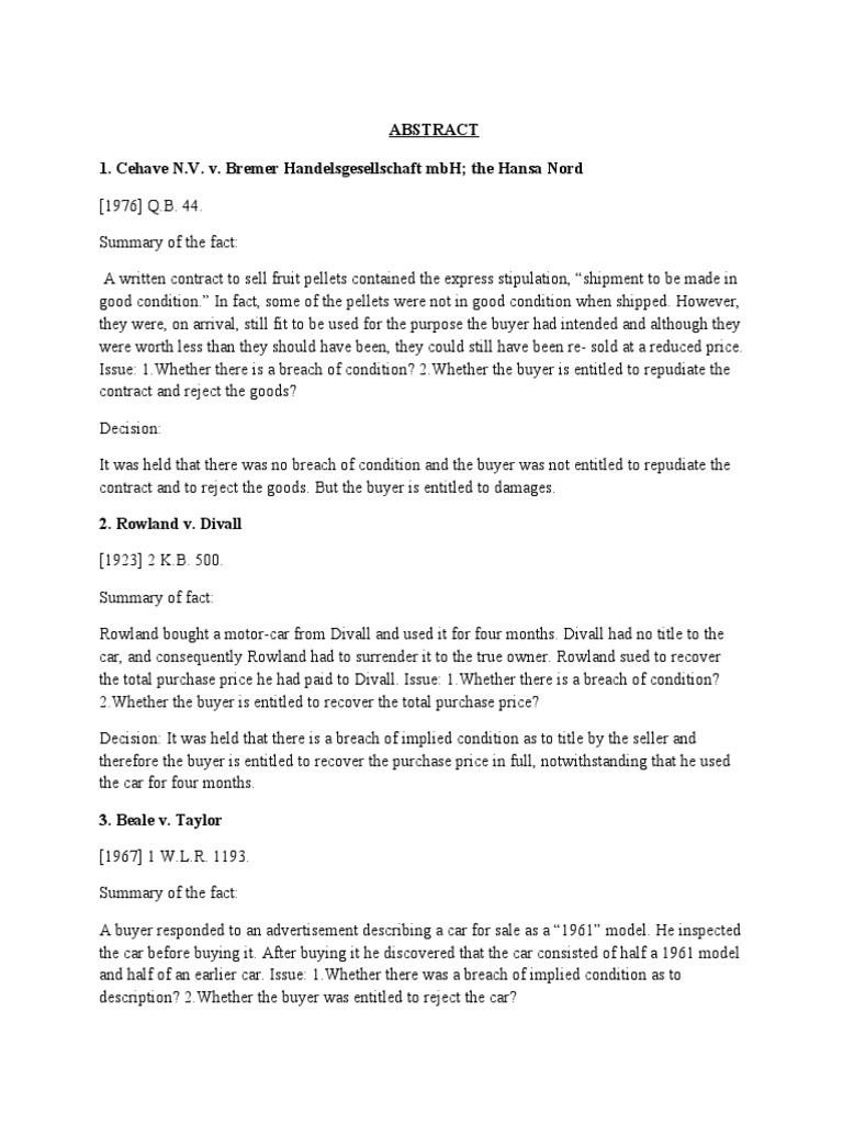ABSTRACT Contract Sem 3 | PDF | Breach Of Contract | Law Of Obligations