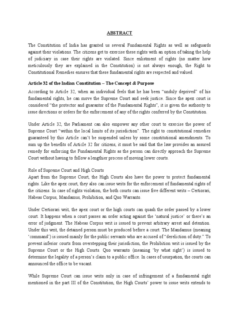 Constitution Abstract | PDF | Writ | Supreme Court Of India