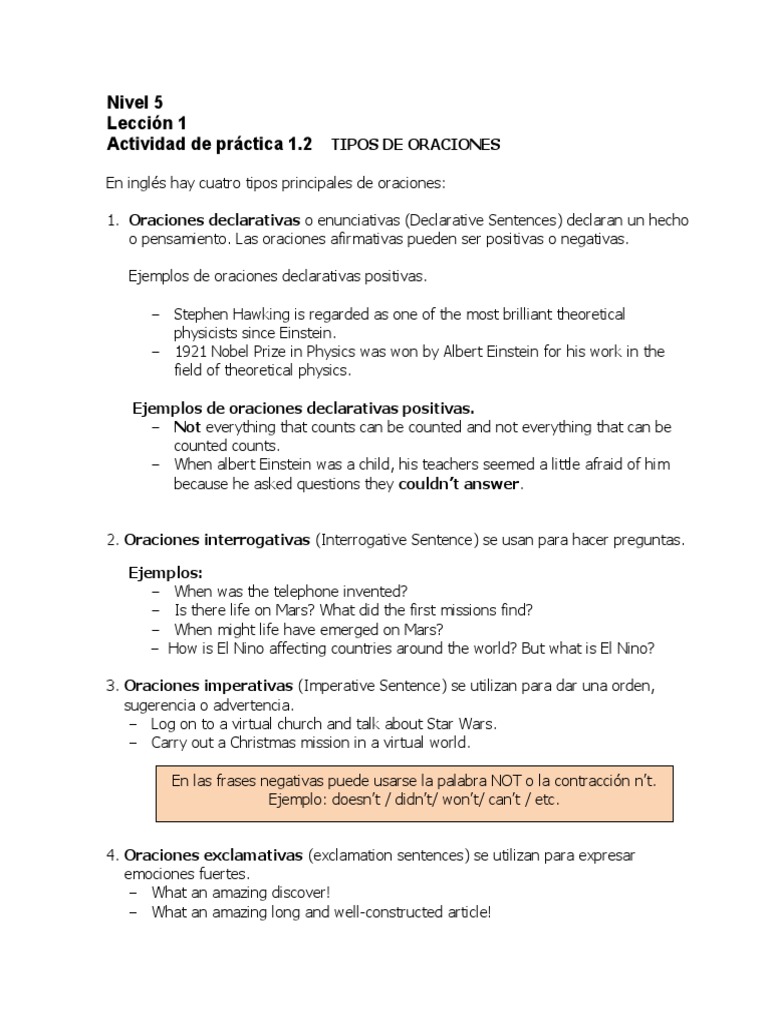 Tipos de Oraciones en Inglés: Guía Completa | PDF | Telephone | Mobile ...