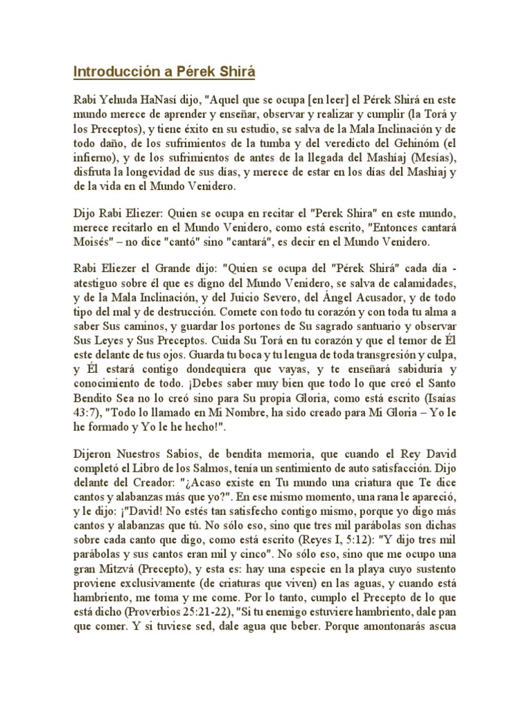 Pérek Shirá (En Español y Fonética) | PDF | Salmos | Tora