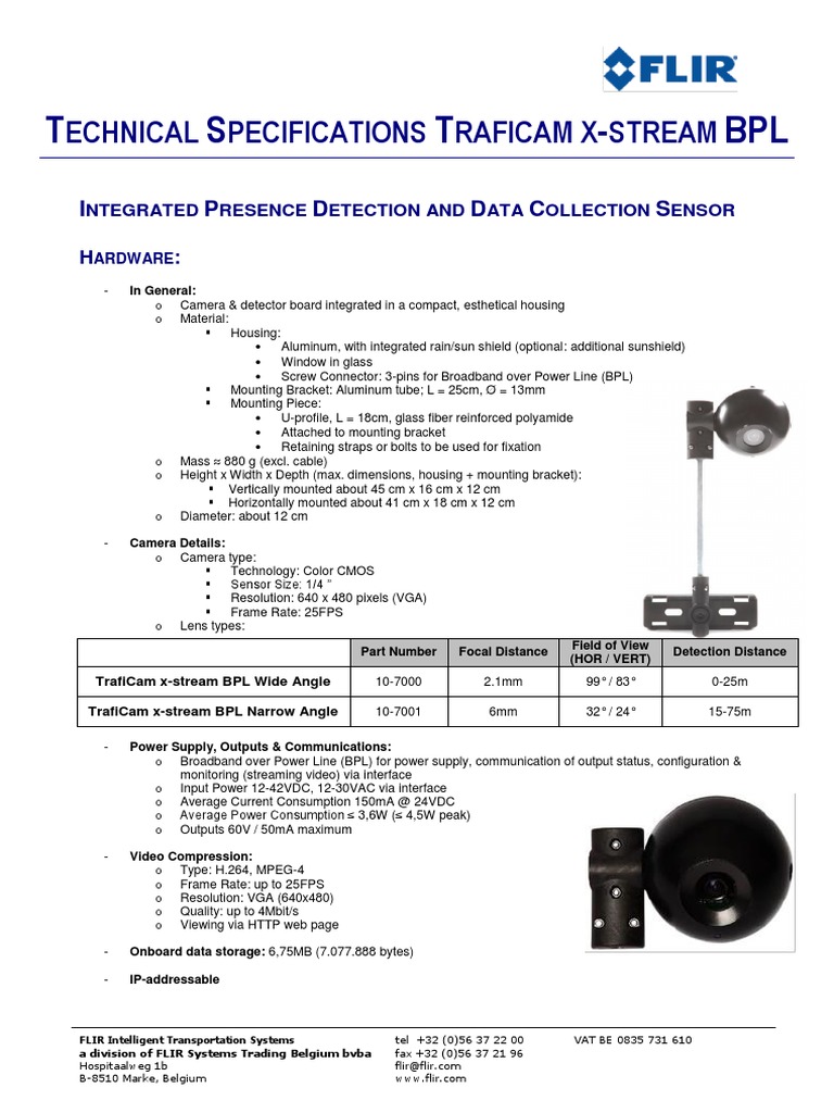 Datasheet TDS TrafiCam X-Stream BPL en | PDF | Video | Camera