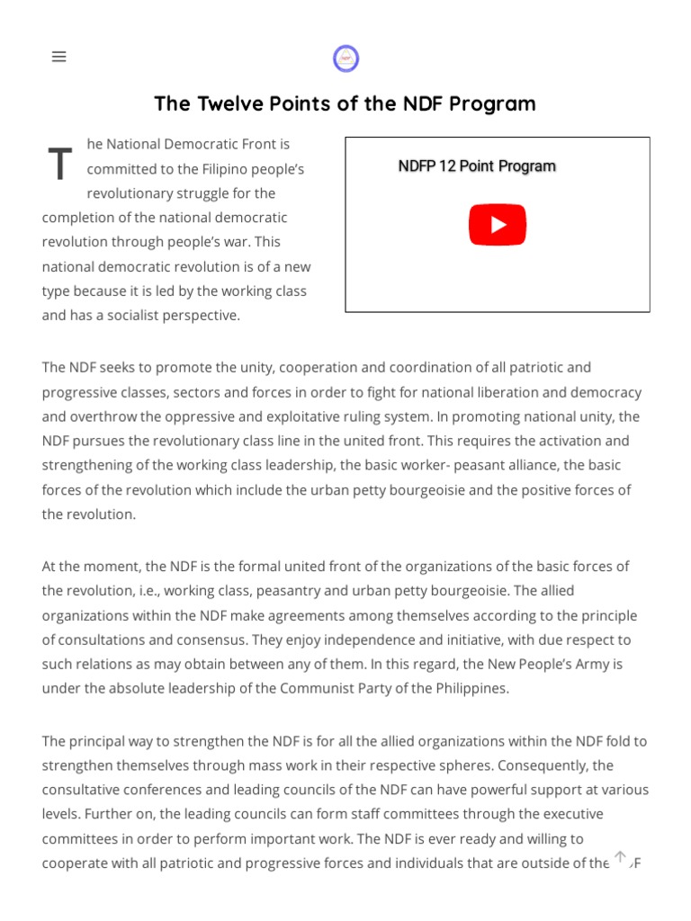 The Twelve Points of The NDF Program NDFP | PDF | Anti Capitalism | Far ...