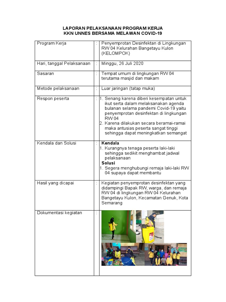 Laporan Pelaksanaan Progja KKN UNNES Bersama Melawan Covid-19 | PDF