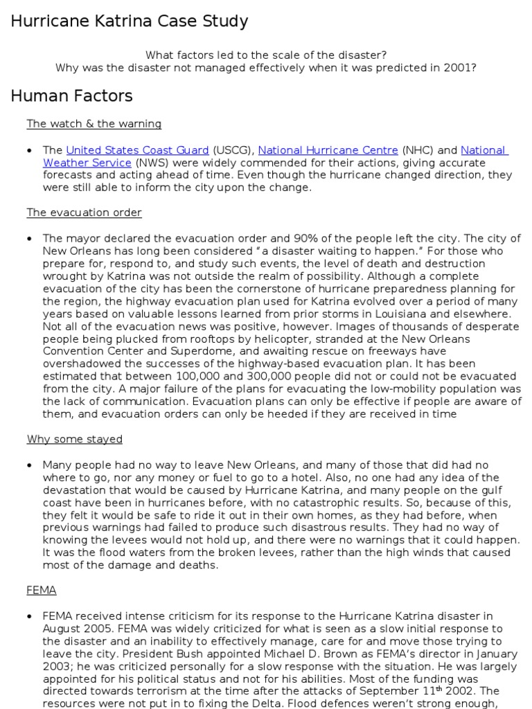 Hurricane Katrina Case Study 2 | PDF | Hurricane Katrina | Federal Emergency Management Agency