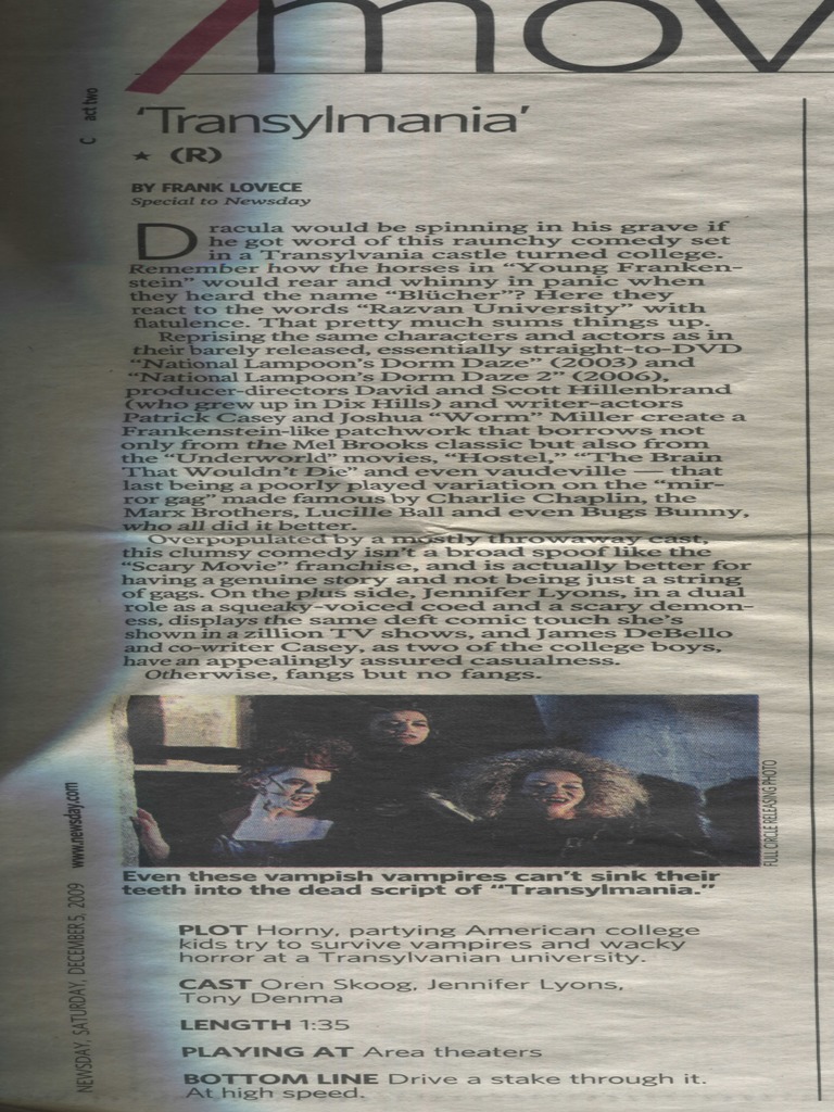 Transylmania (Movie Review) | PDF