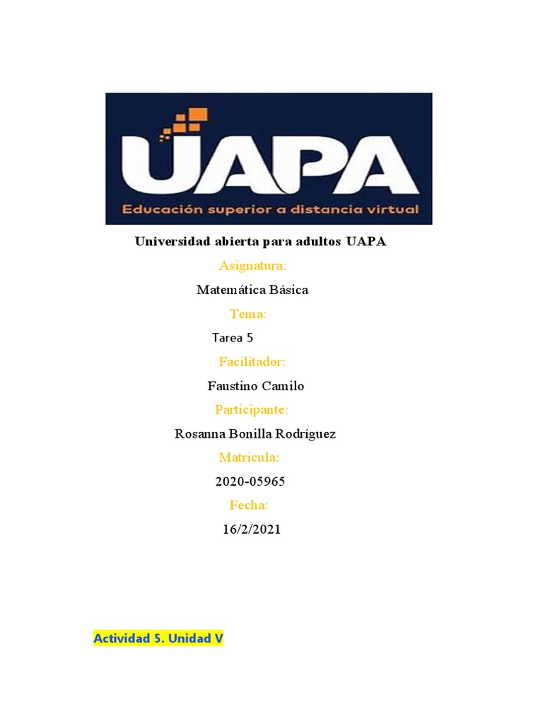 Tarea 5 de MATEMATICA BASICA | PDF
