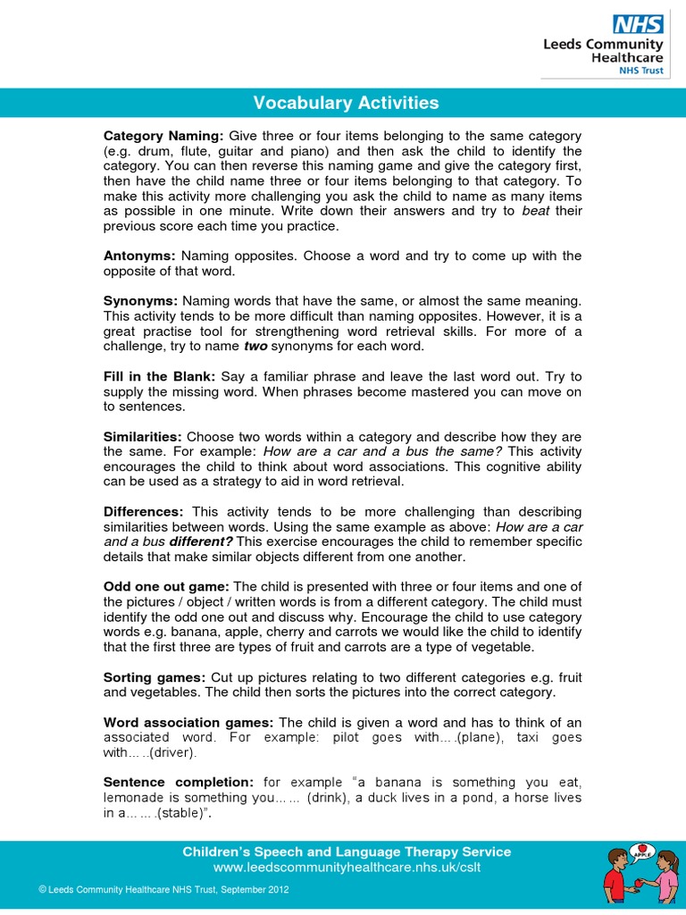 Vocabulary Activities | PDF | Word | Vocabulary