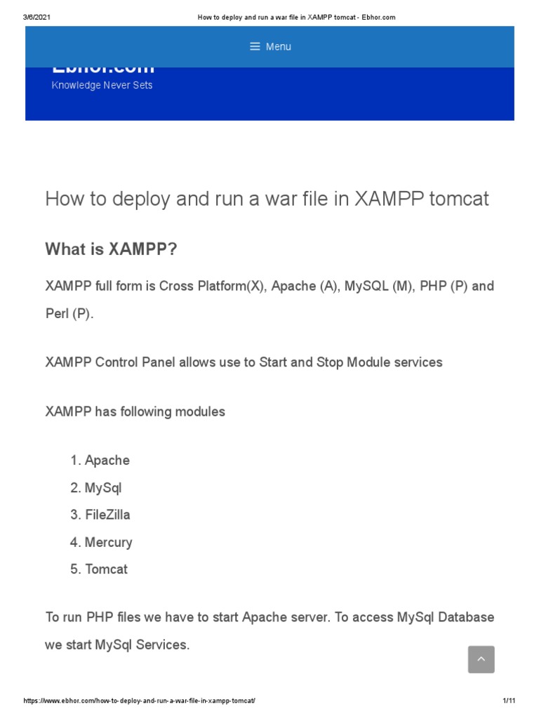 How To Deploy And Run A War File In Xampp Tomcat Pdf Computers