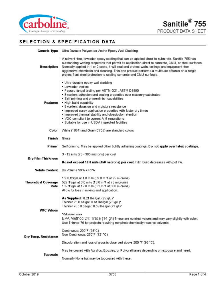 Sanitile 755 PDS | PDF | Paint | Epoxy
